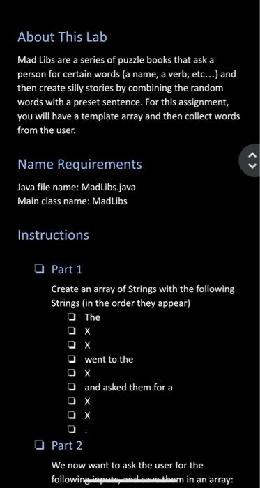Solved About This Lab Mad Libs are a series of puzzle books | Chegg.com