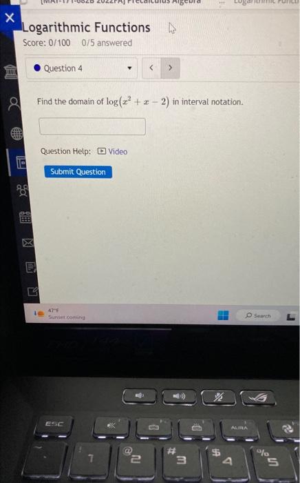 Solved Find the domain of log(x2+x−2) in interval notation. | Chegg.com