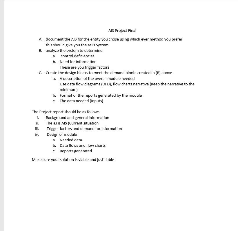 Solved AIS Project Final A. document the AIS for the entity | Chegg.com