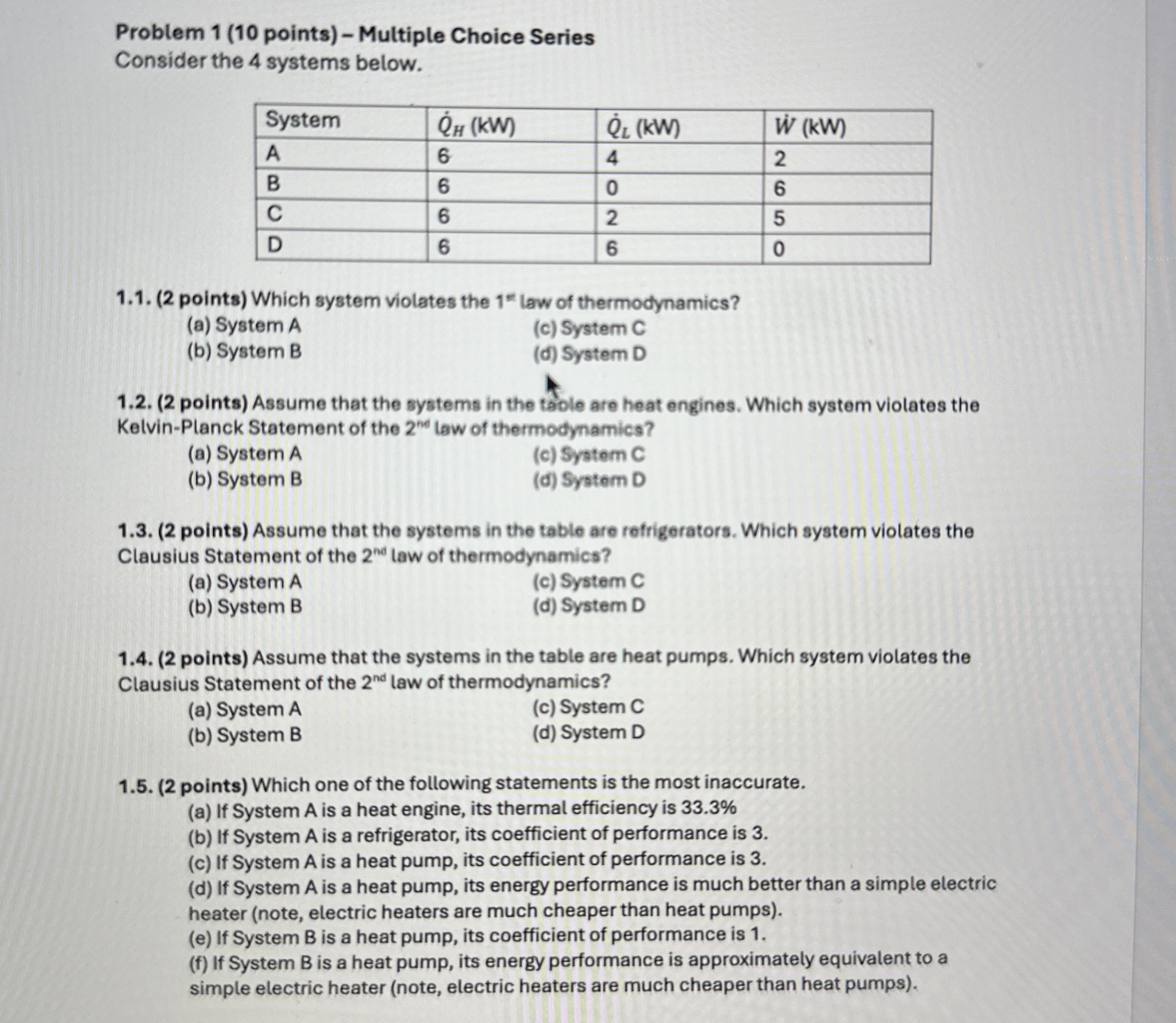 Solved Problem 1 (10 ﻿points) - ﻿Multiple Choice | Chegg.com