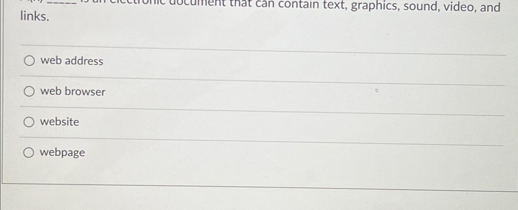 Solved links.web addressweb browserwebsitewebpage | Chegg.com