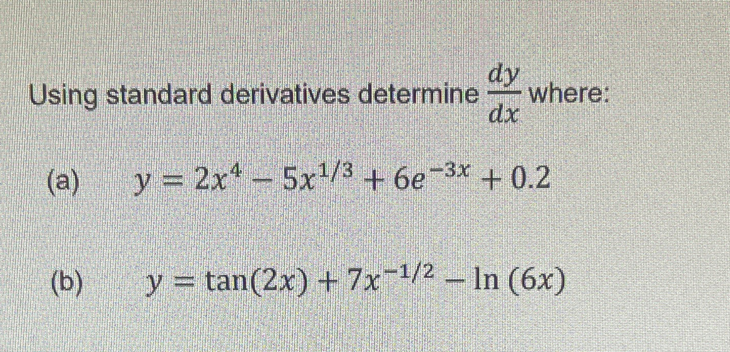 Solved Using standard derivatives determine dydx | Chegg.com