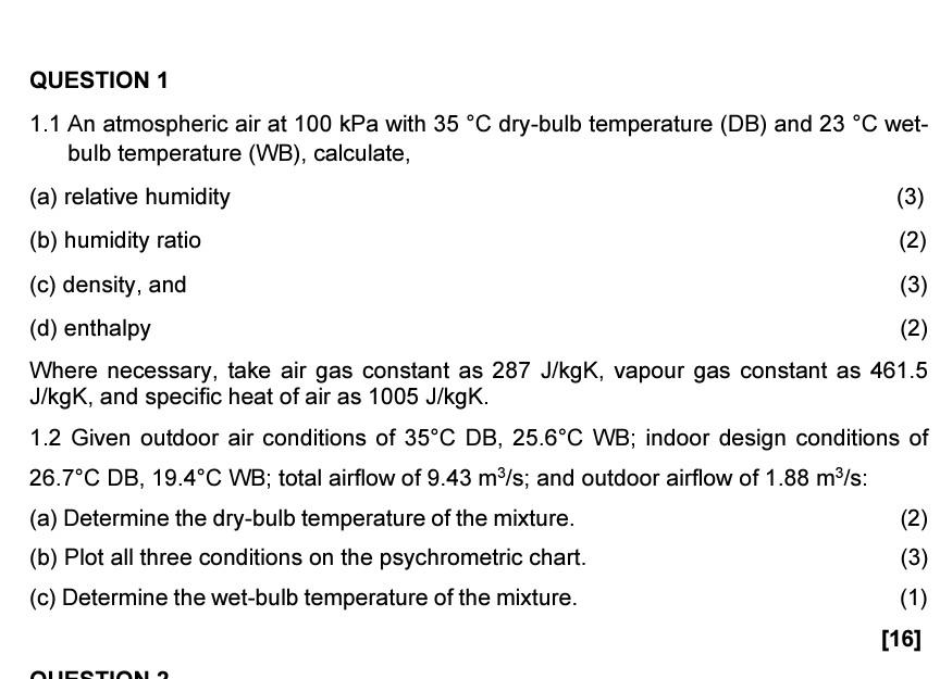 Solved 1.1 An atmospheric air at 100kPa with 35∘C dry-bulb | Chegg.com