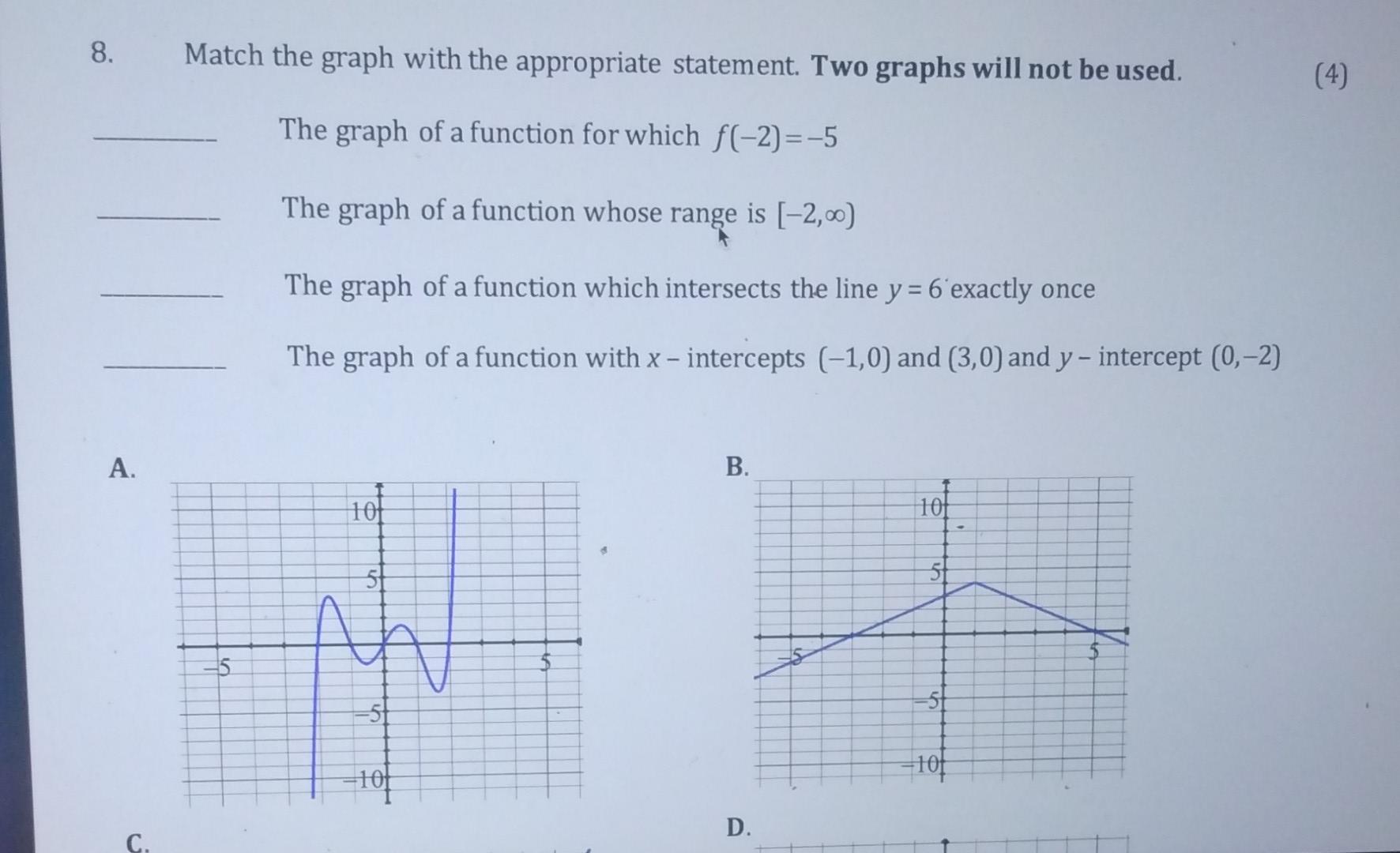Solved 8. Match the graph with the appropriate statement. | Chegg.com