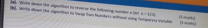 Solved (a). Write down the algorithm to reverse the | Chegg.com