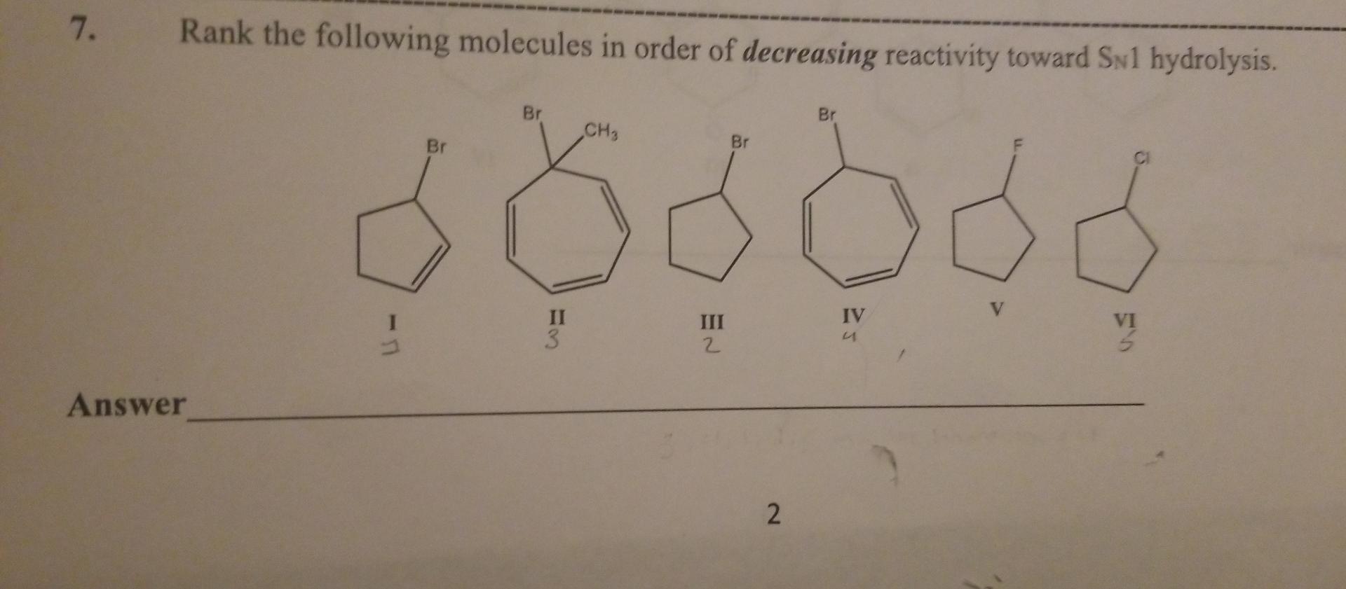 Solved 7. Rank the following molecules in order of | Chegg.com