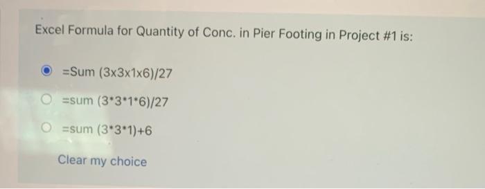 Solved Excel Formula for Quantity of Conc. in Footing in | Chegg.com