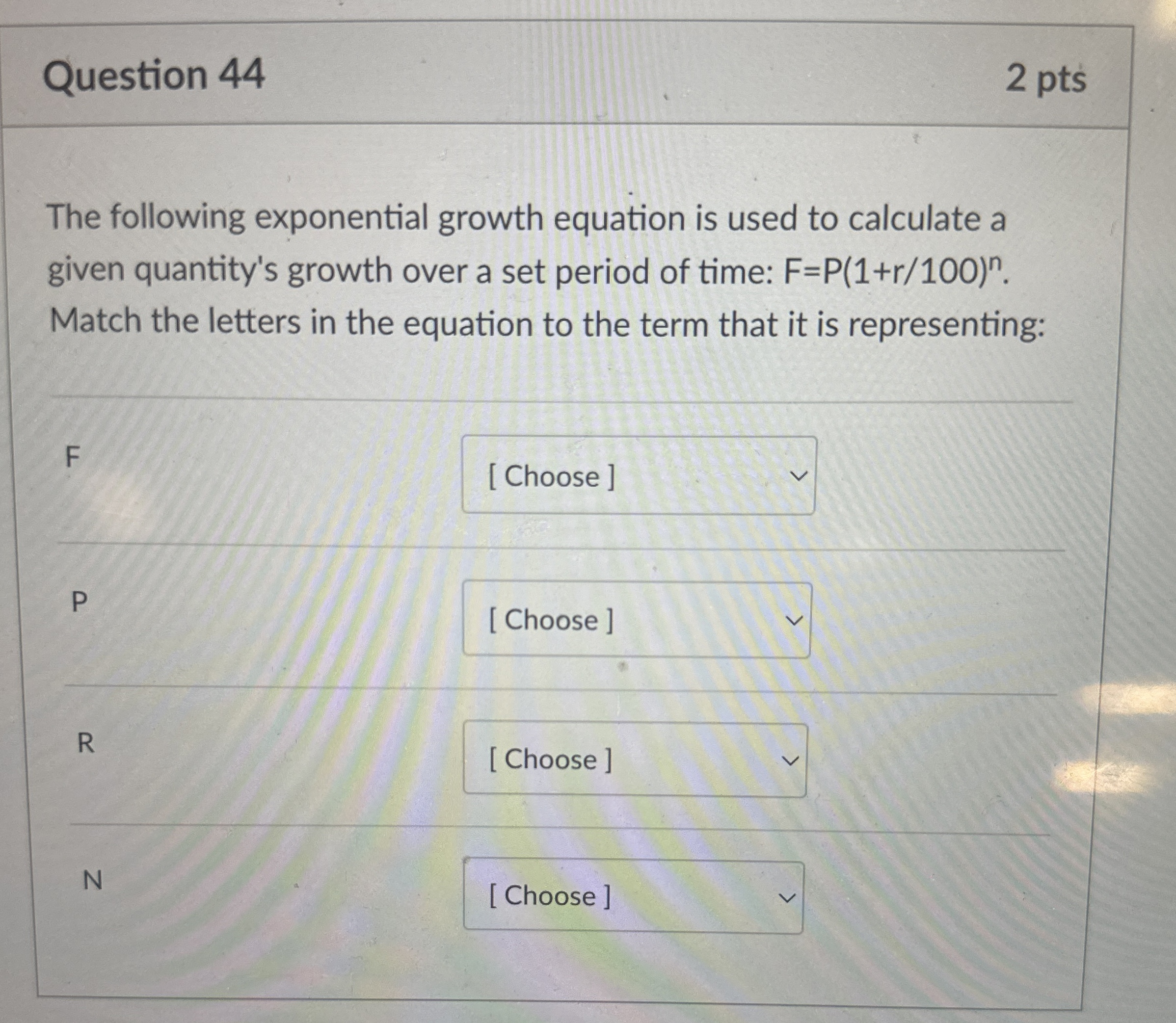 Solved Question 442 ﻿ptsThe following exponential growth | Chegg.com