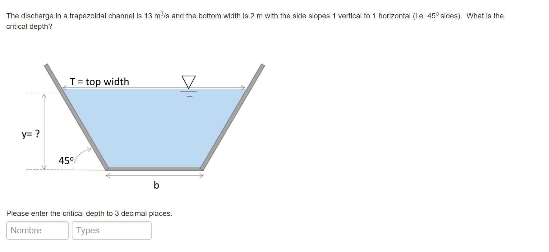 Solved The discharge in a trapezoidal channel is 13m3s ﻿and | Chegg.com