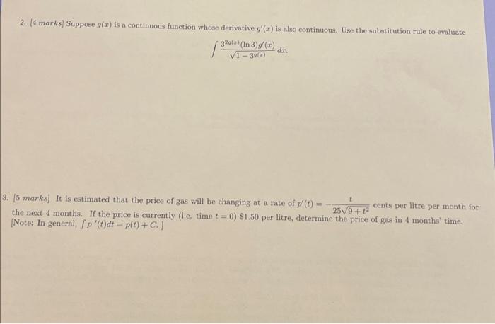 Solved 2. [4 marks] Suppose g(x) is a continuous function | Chegg.com