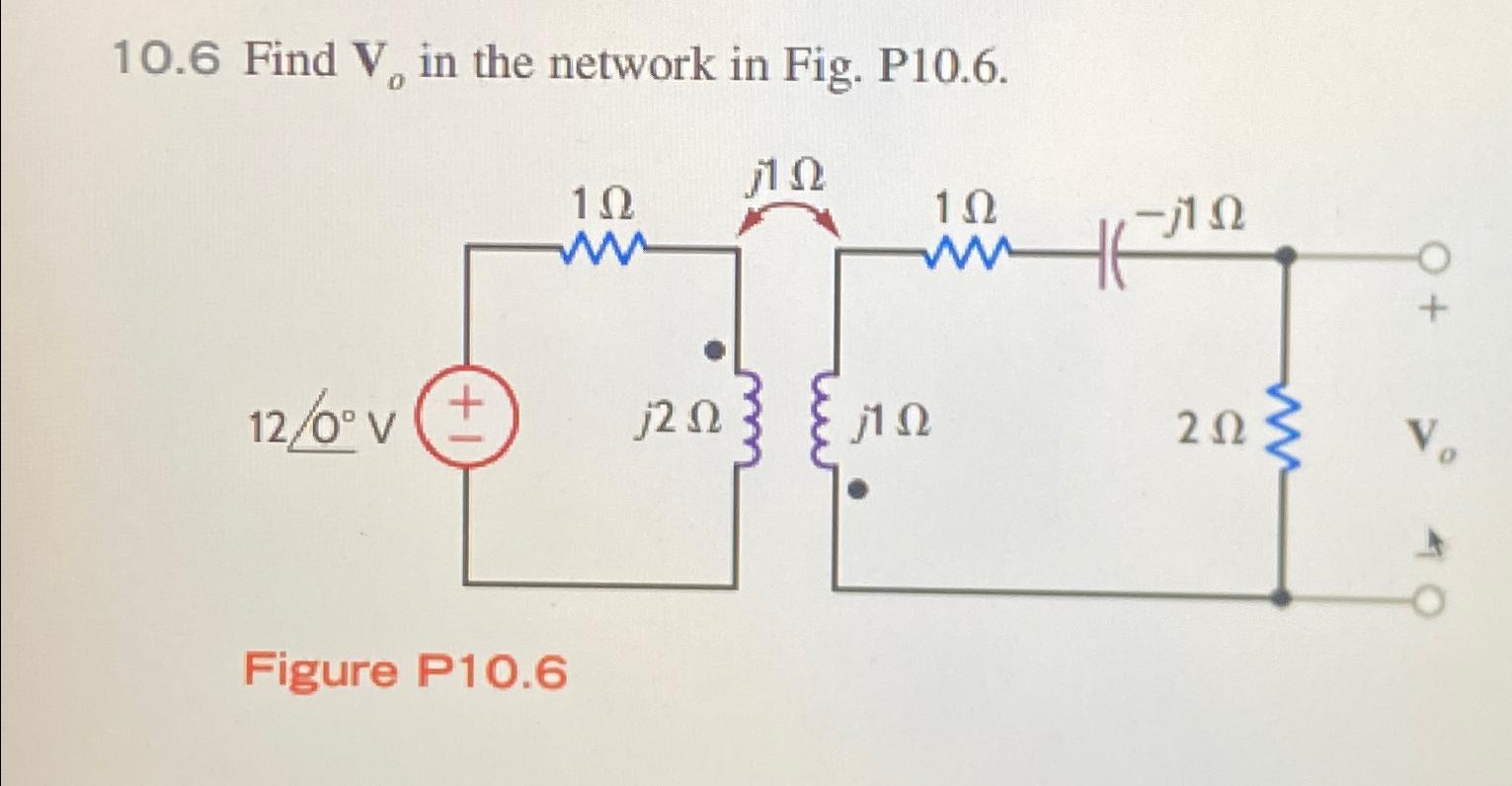 Solved 10.6 ﻿Find Vo ﻿in the network in Fig. P10.6.Figure | Chegg.com
