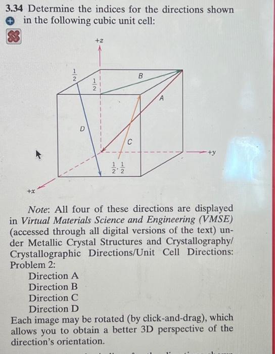 Solved 3.34 Determine the indices for the directions shown | Chegg.com