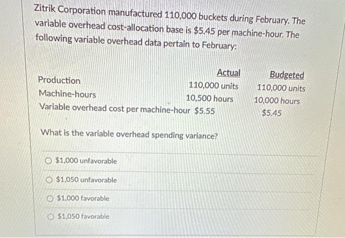 Solved Zitrik Corporation manufactured 110,000 buckets | Chegg.com