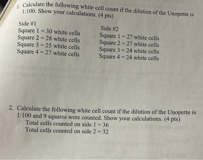 Solved nou Calculate the following white cell count if the | Chegg.com