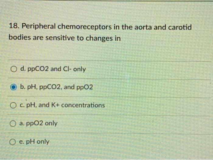 Solved 18. Peripheral chemoreceptors in the aorta and | Chegg.com