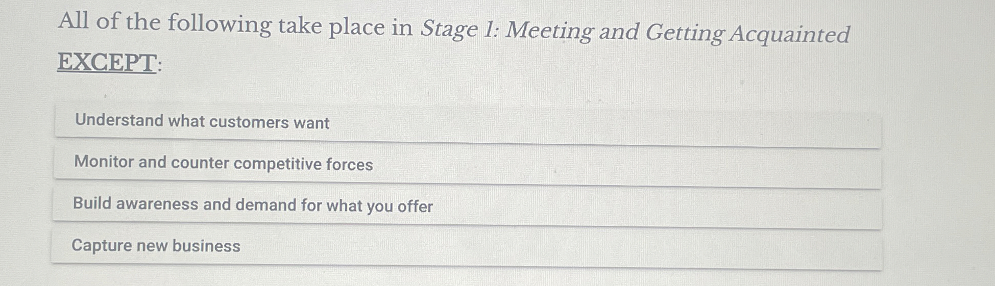 Solved All of the following take place in Stage 1: Meeting | Chegg.com