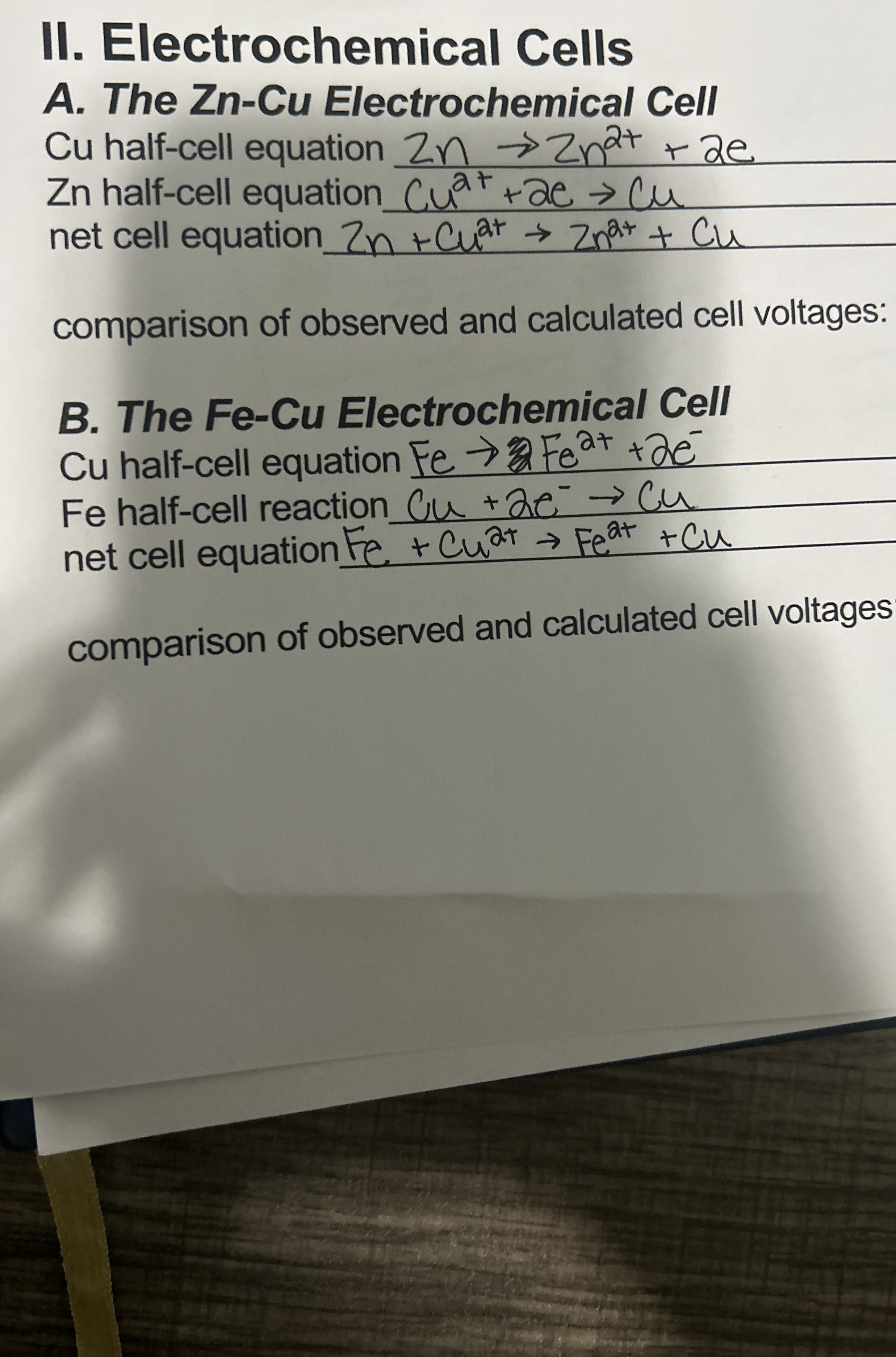 Solved II. ﻿Electrochemical CellsA. ﻿The Zn-Cu | Chegg.com