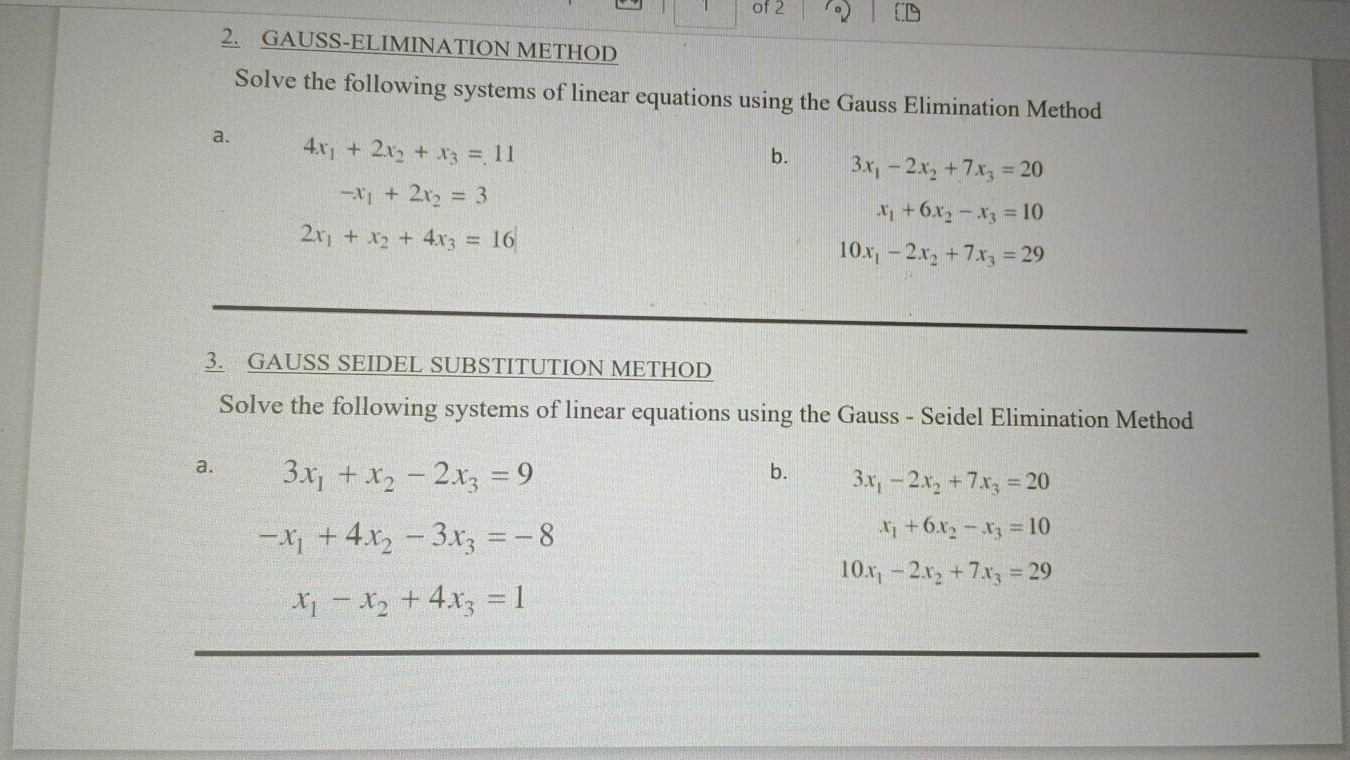 Solved 2. GAUSS-ELIMINATION METHOD Solve the following | Chegg.com
