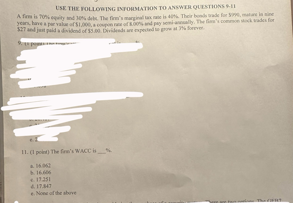 Solved USE THE FOLLOWING INFORMATION TO ANSWER QUESTIONS | Chegg.com