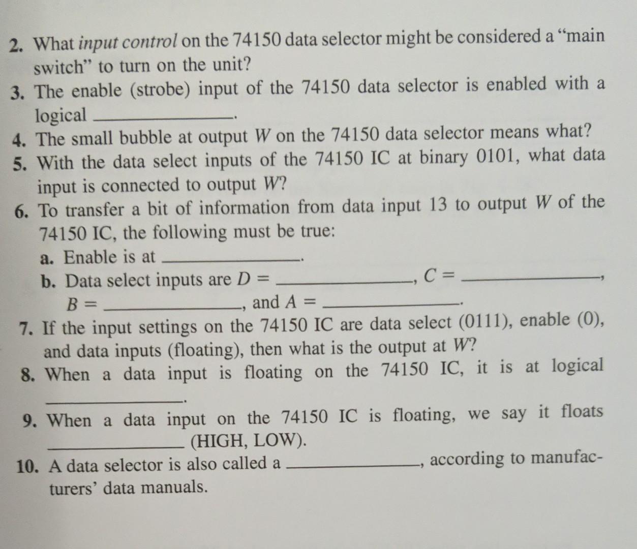 Solved 2. What input control on the 74150 data selector | Chegg.com
