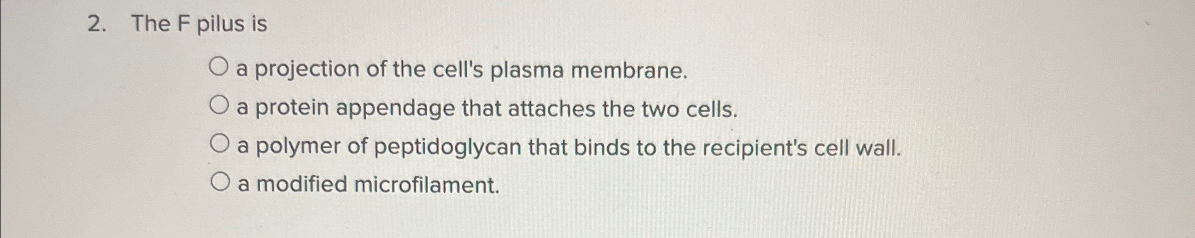 Solved The F ﻿pilus isa projection of the cell's plasma | Chegg.com