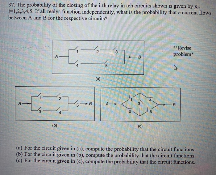 Solved 37. The probability of the closing of the i-th relay | Chegg.com