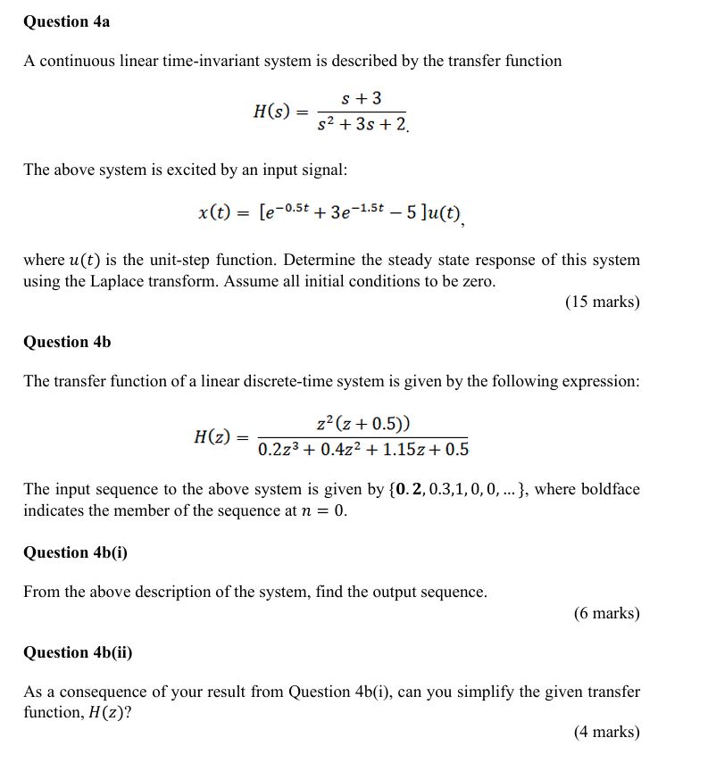 Solved Question 4aa Continuous Linear Time Invariant System 9637