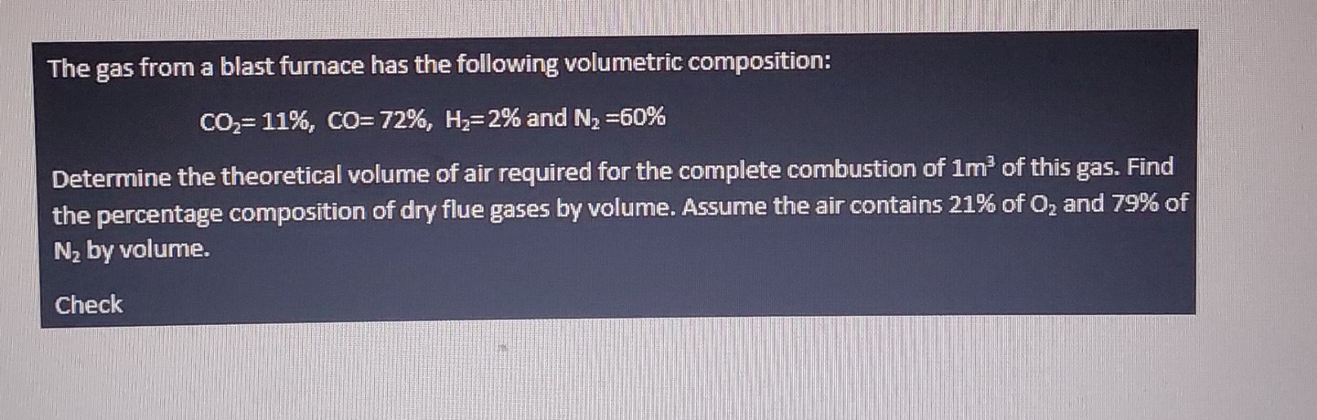 Solved The gas from a blast furnace has the following | Chegg.com