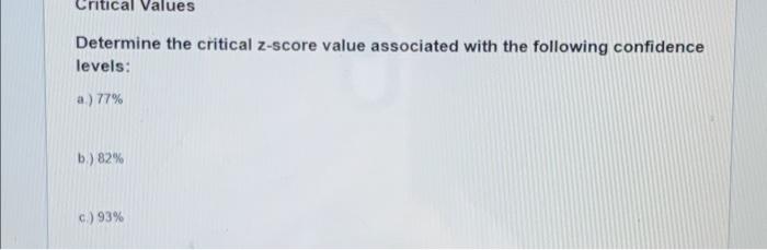 Solved Critical Values Determine the critical z-score value | Chegg.com