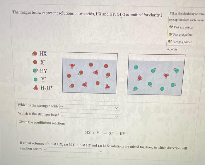 Solved The images below represent solutions of two acids, HX | Chegg.com