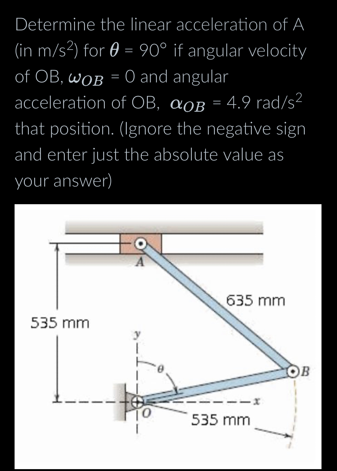 Solved Determine the linear acceleration of A (in ms2 ) ﻿for | Chegg.com