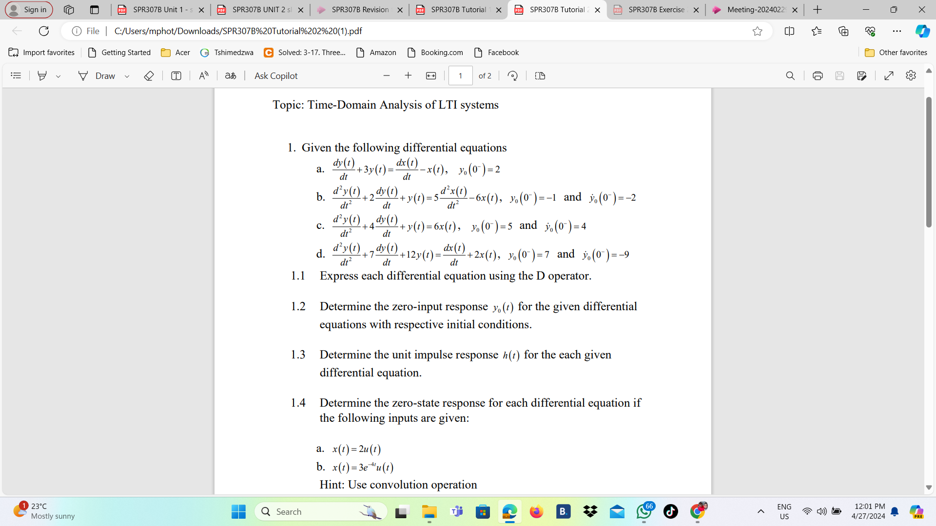 Topic: Time-Domain Analysis of LTI systemsGiven the | Chegg.com