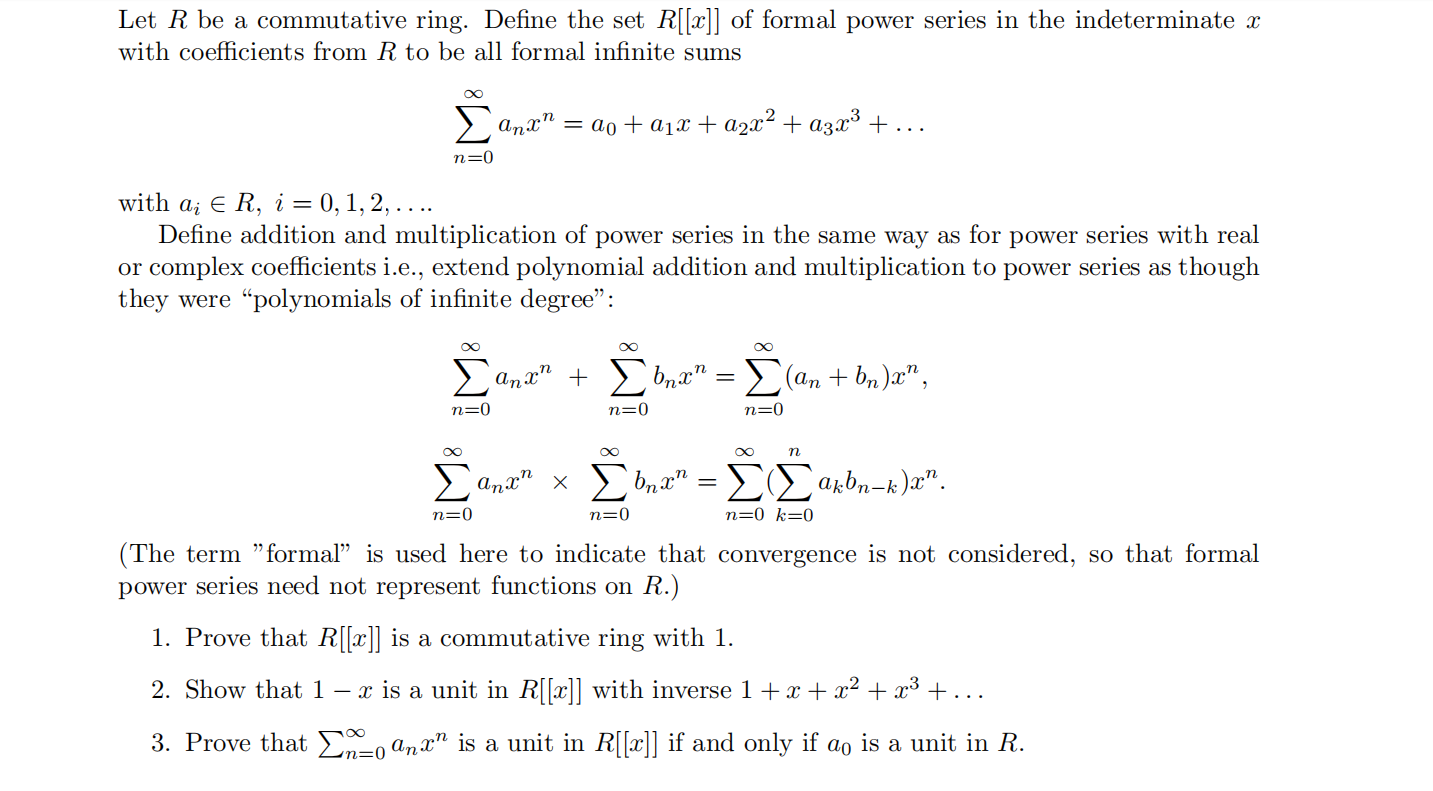 Solved Let R ﻿be a commutative ring. Define the set R[x] ﻿of | Chegg.com
