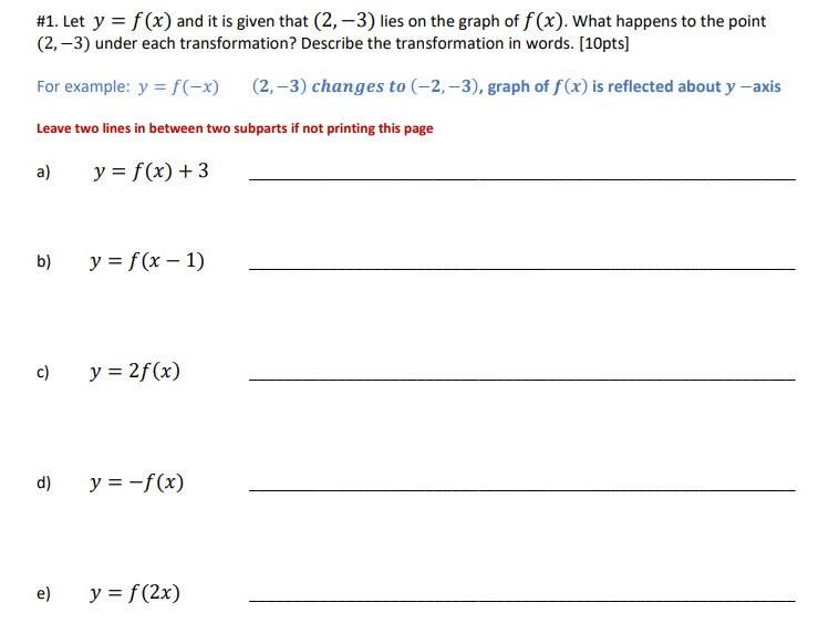 Solved \#1. Let y=f(x) and it is given that (2,−3) lies on | Chegg.com
