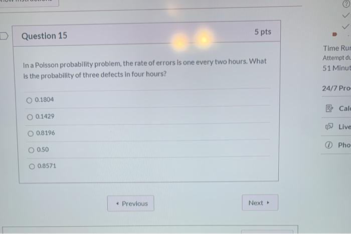 Solved 5 pts Question 15 Time Rur Attempt du 51 Minut In a | Chegg.com