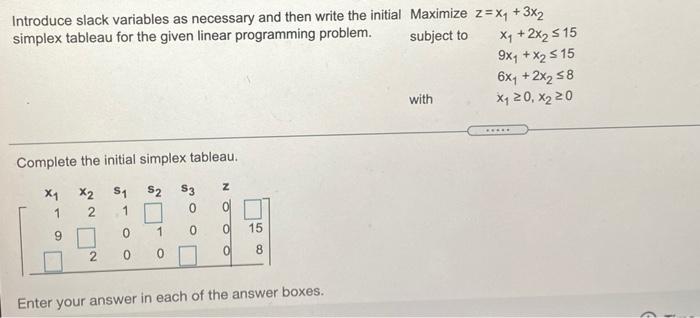 Solved Introduce slack variables as necessary and then write | Chegg.com