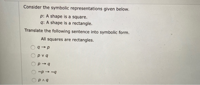 Solved Consider the symbolic representations given below. p: | Chegg.com