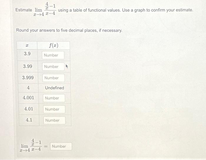 Solved Estimate lim I Round your answers to five decimal | Chegg.com