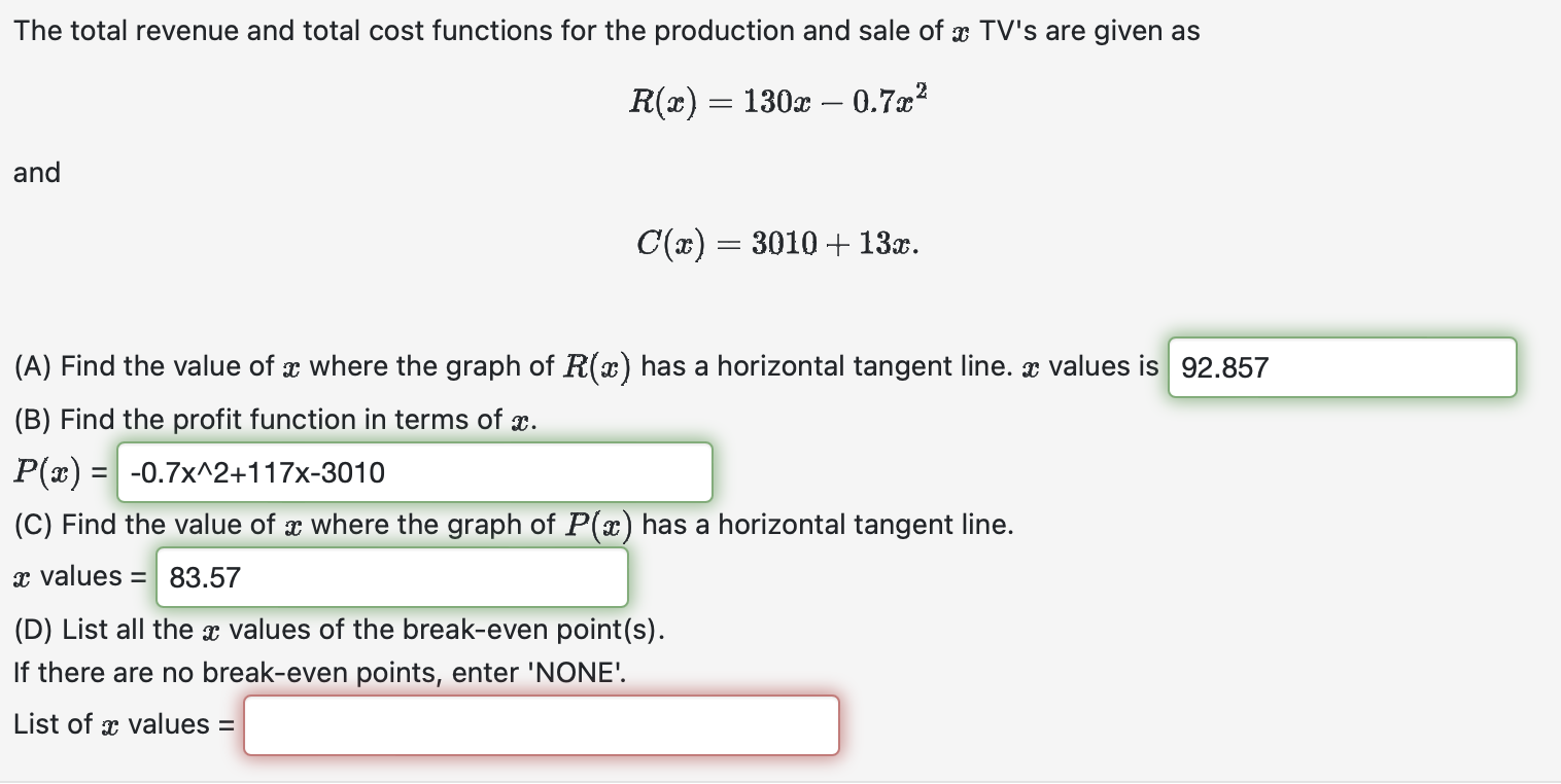 The total revenue and total cost functions for the | Chegg.com