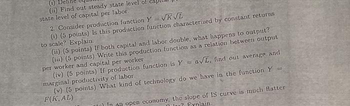 Solved (ii) Find out steady state level state level of | Chegg.com