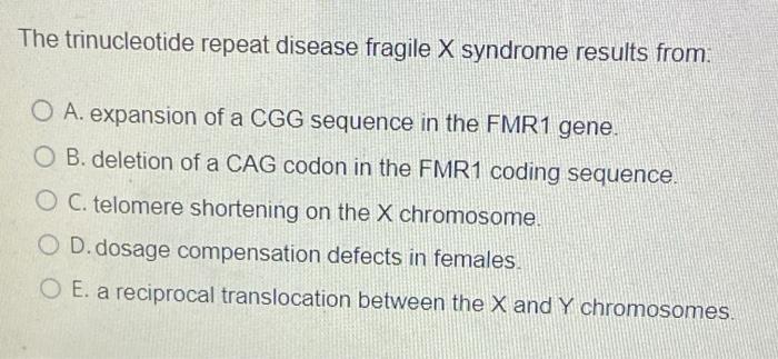 Solved The trinucleotide repeat disease fragile X syndrome | Chegg.com