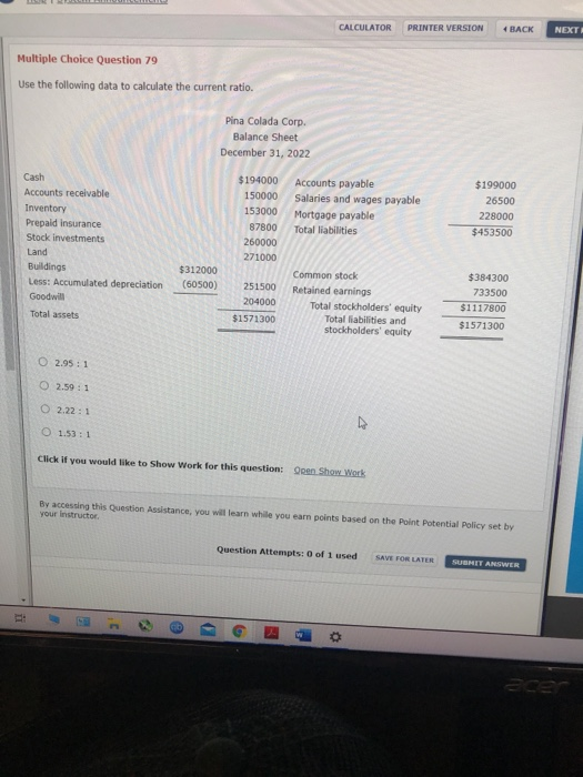 Solved CALCULATOR PRINTER VERSION 4 BACK NEXT Multiple | Chegg.com