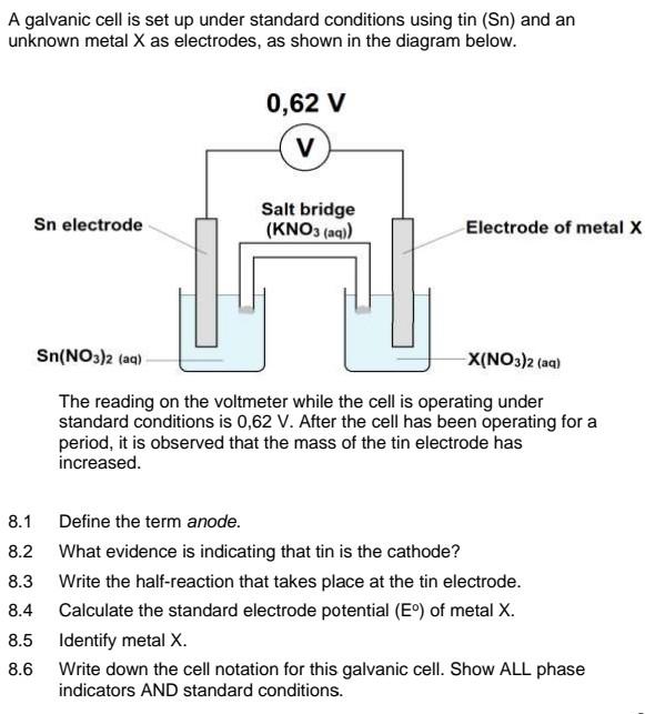 Solved A galvanic cell is set up under standard conditions | Chegg.com