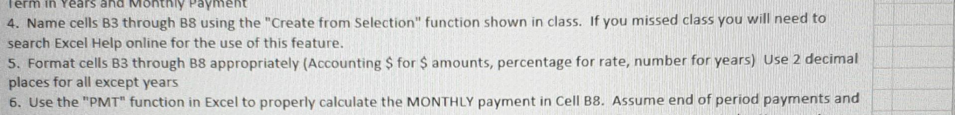 4. Name cells B3 through B8 using the "Create from | Chegg.com