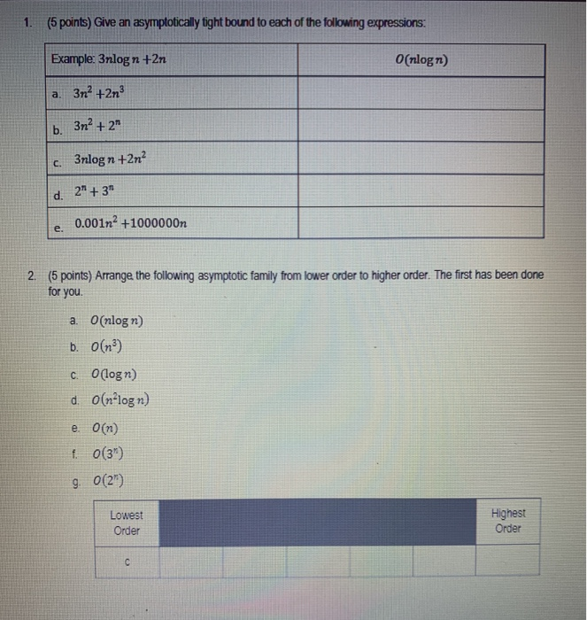 Solved 1. (5 points) Give an asymptotically tight bound to | Chegg.com