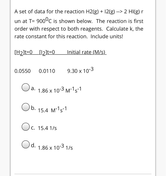 Solved A set of data for the reaction H2(g) + 12(g) --> 2 | Chegg.com