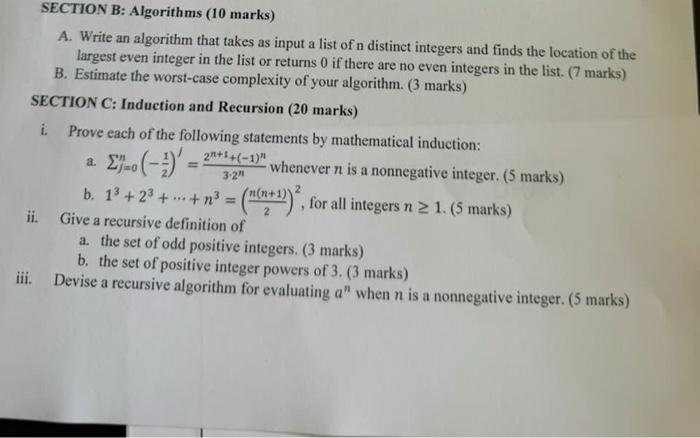 Solved SECTION B: Algorithms (10 marks) A. Write an | Chegg.com