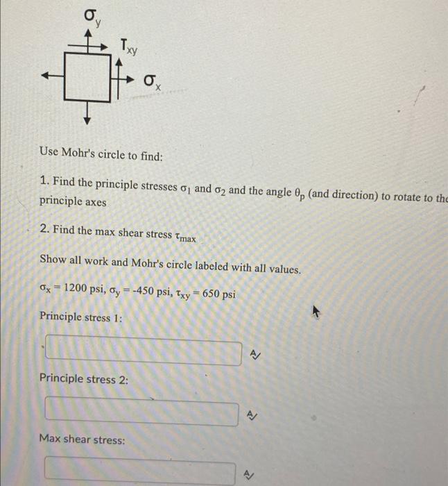 Solved Use Mohr's circle to find: 1. Find the principle | Chegg.com