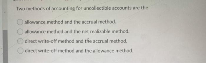 Solved Two methods of accounting for uncollectible | Chegg.com