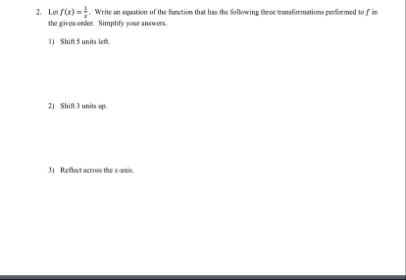 Solved Let f(x)=1x. ﻿Write an equation of the function that | Chegg.com